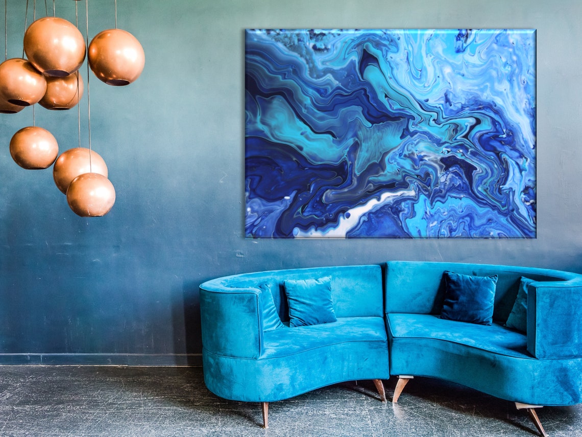 Acrylic Abstract Painting Blue Marble Printcontemporary | Etsy