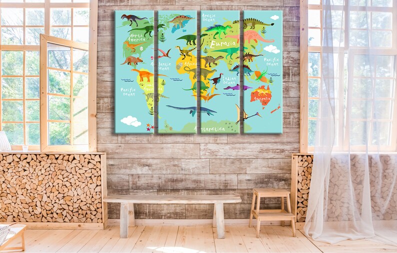 Dinosaurs World Map World Map for Kids Dinosaurs Map Kids | Etsy