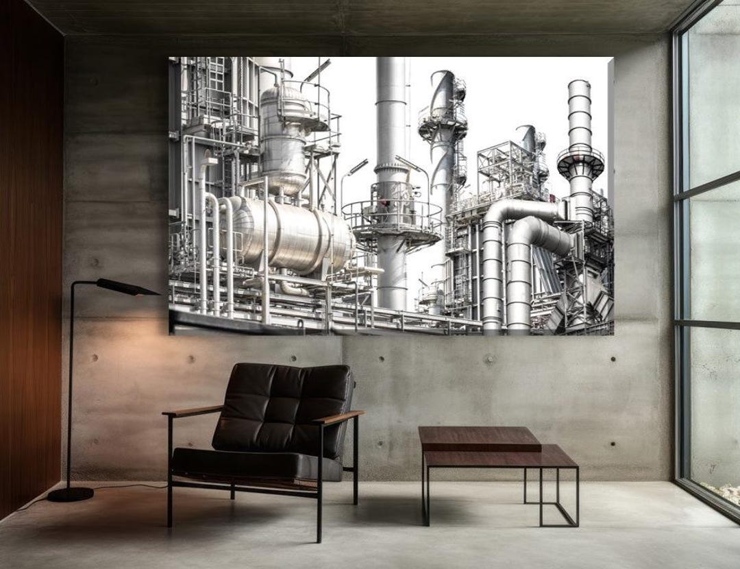 Oil Refinery Photo Print Canvas, Large Factory Artwork, Industrial ...