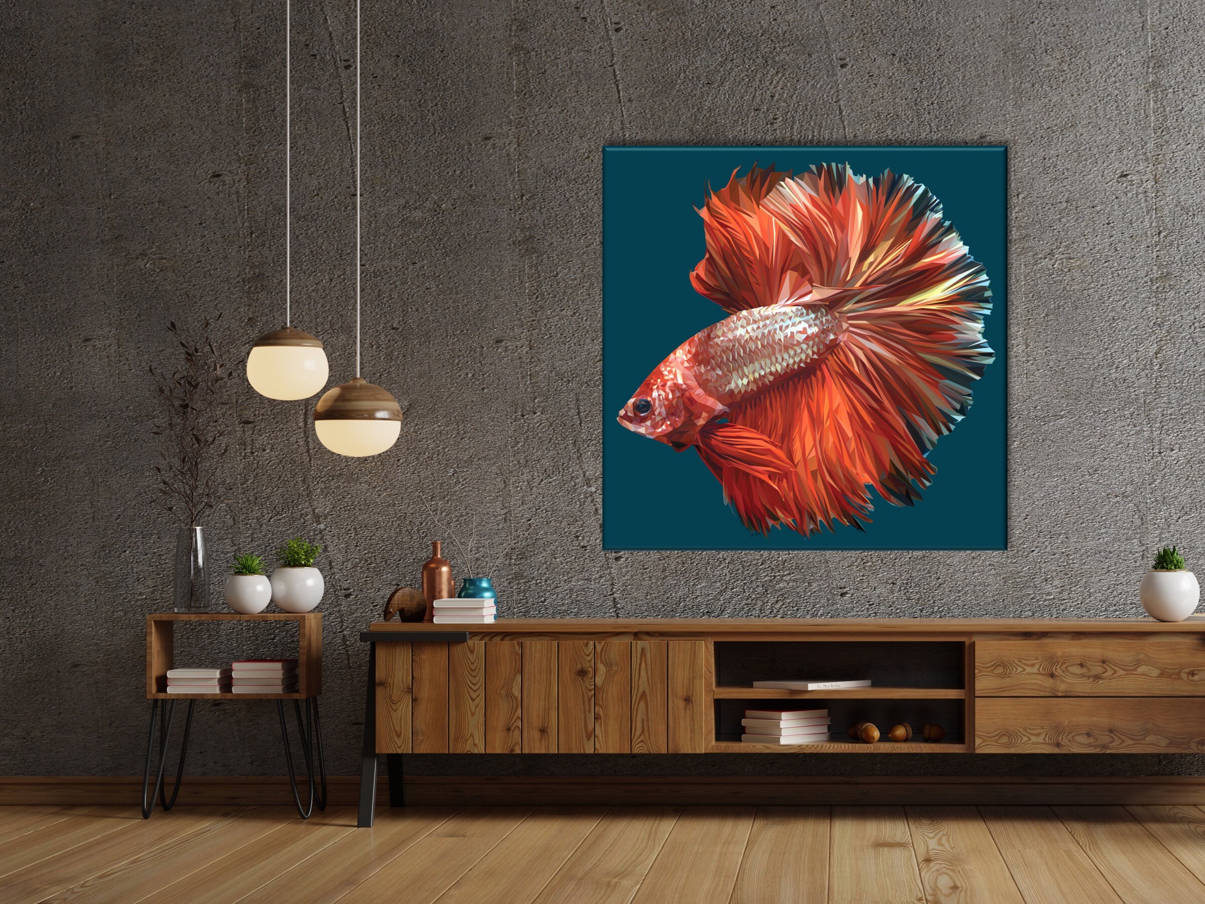 Betta Fish Wall Art Polygon Betta Fish Print Red Fish | Etsy