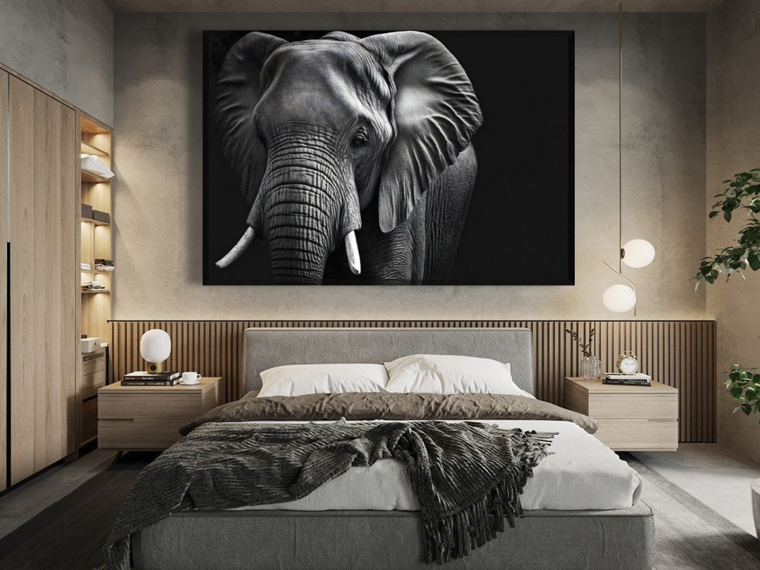 Elephant Black and White Wall Decor, African Elephant Portrait ...