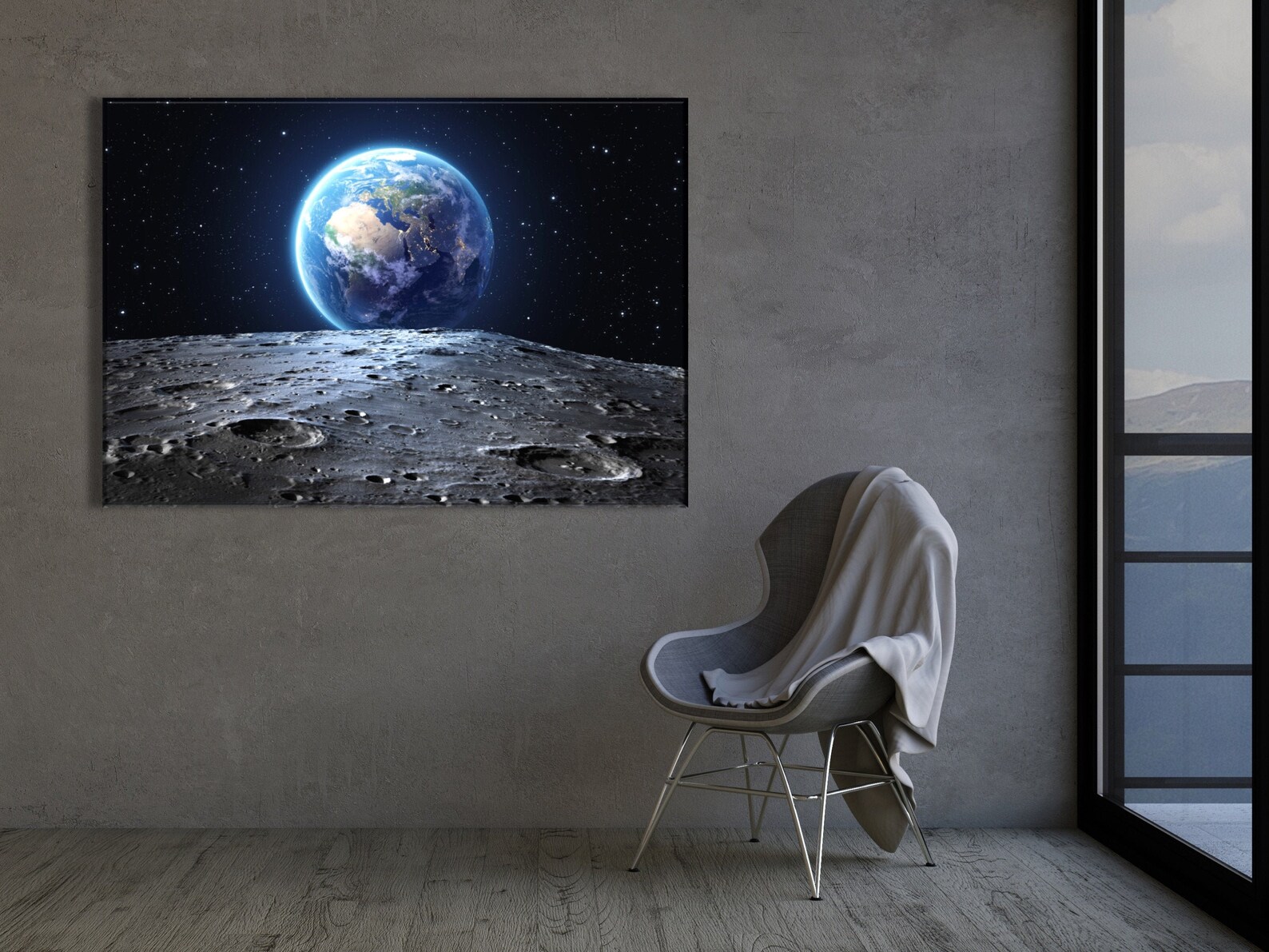 Moon Landscape Wall Art Earth From Moon View Poster | Etsy