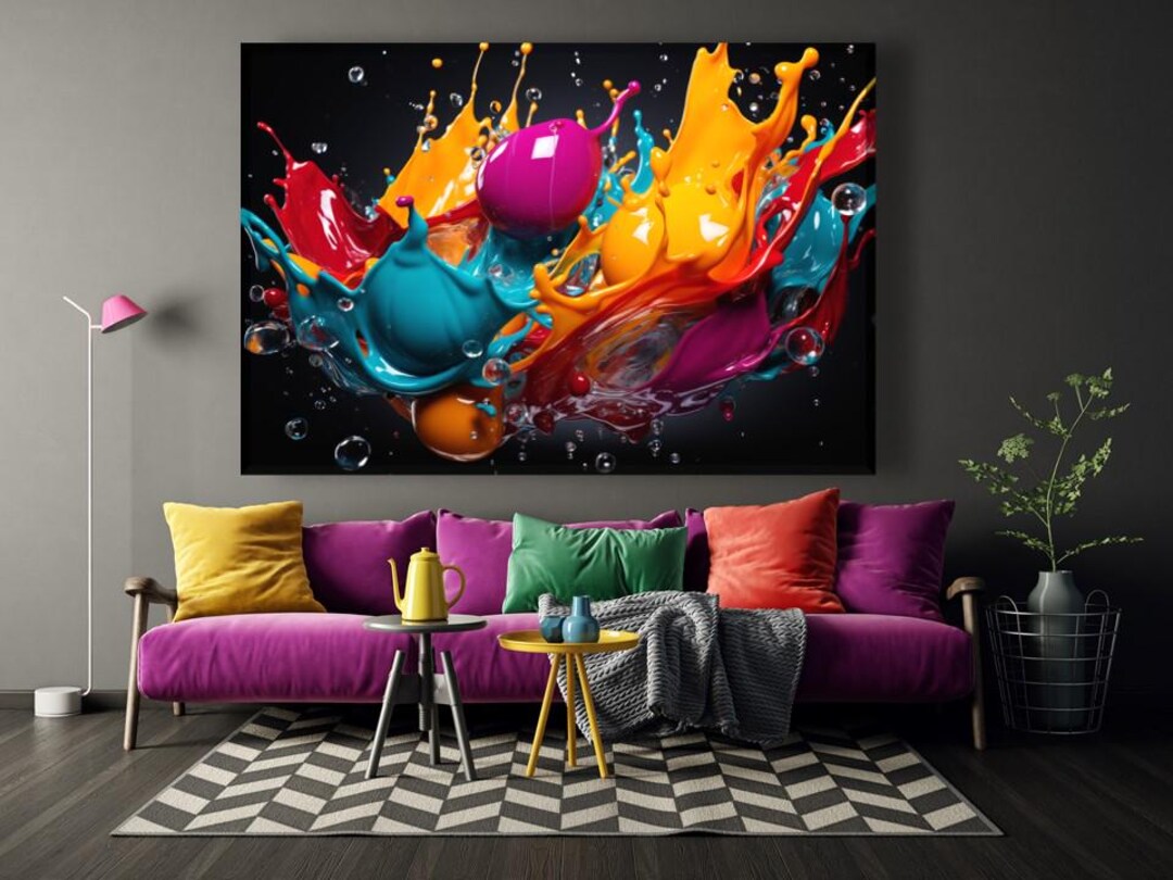 Paint Splash Print Canvas, Bright and Vibrant Artwork , Contemporary ...