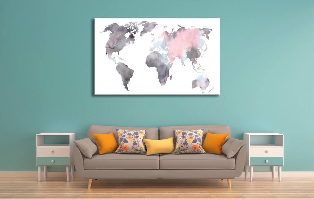 Watercolor World Map Colorful World Map World Map Canvas - Etsy