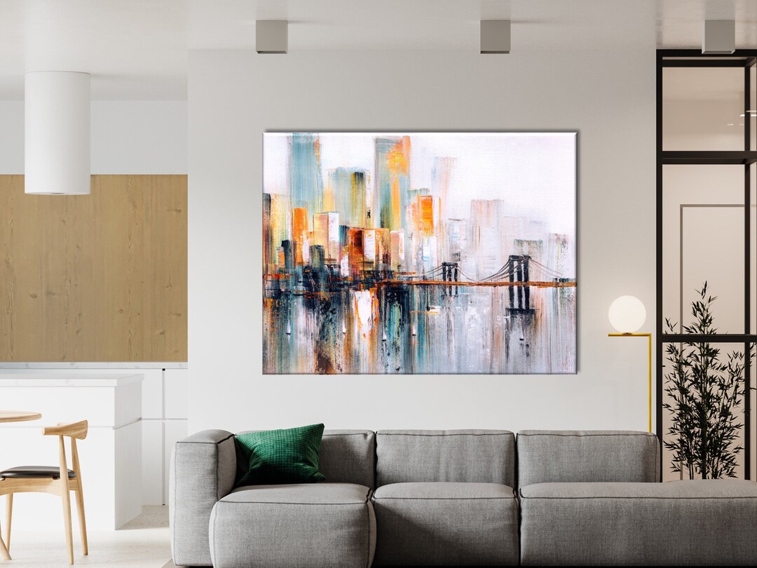 New York Wall Art, Abstract Painting of New York, Brooklyn Bridge ...