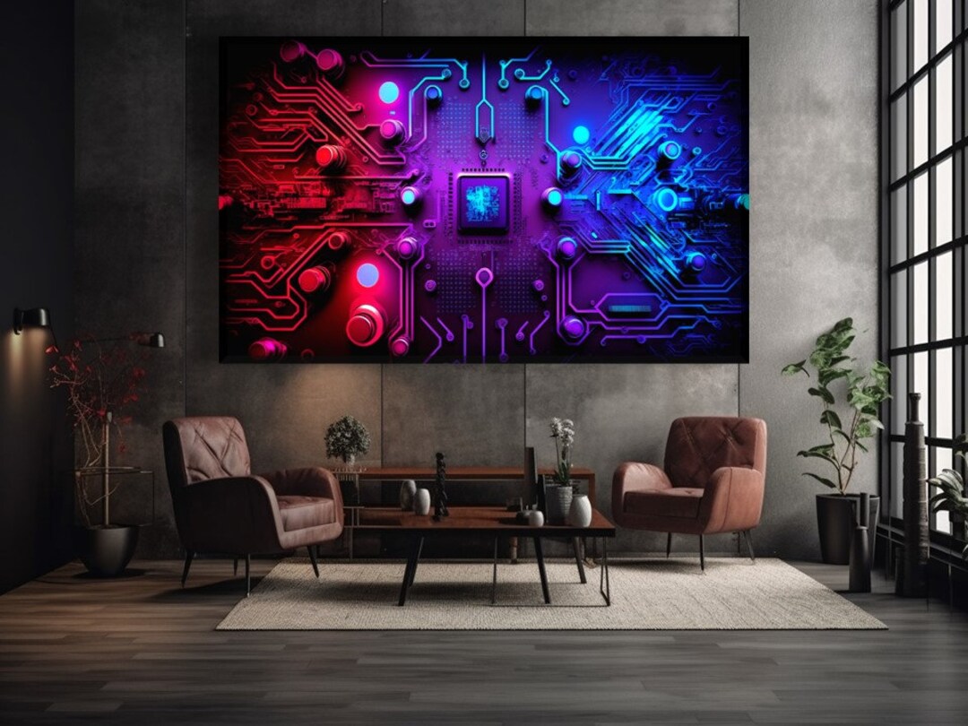 Multicolor Circuit Wall Art, Cybersecurity Artwork, Electronic Board ...