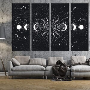 Mystical Moon in Space Wall Art, Lunar Phases Print Canvas, Moon ...