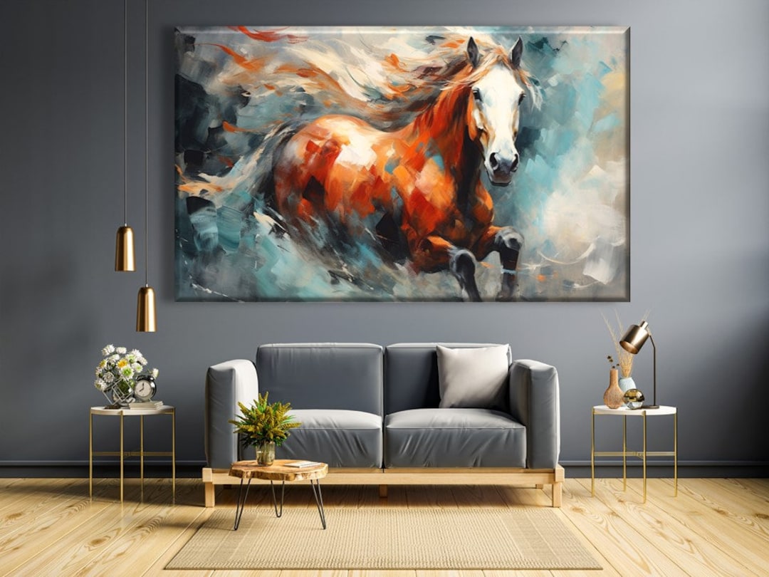 Abstract Artistic Wall Art, Running Horse Print Canvas, Oil Painting ...
