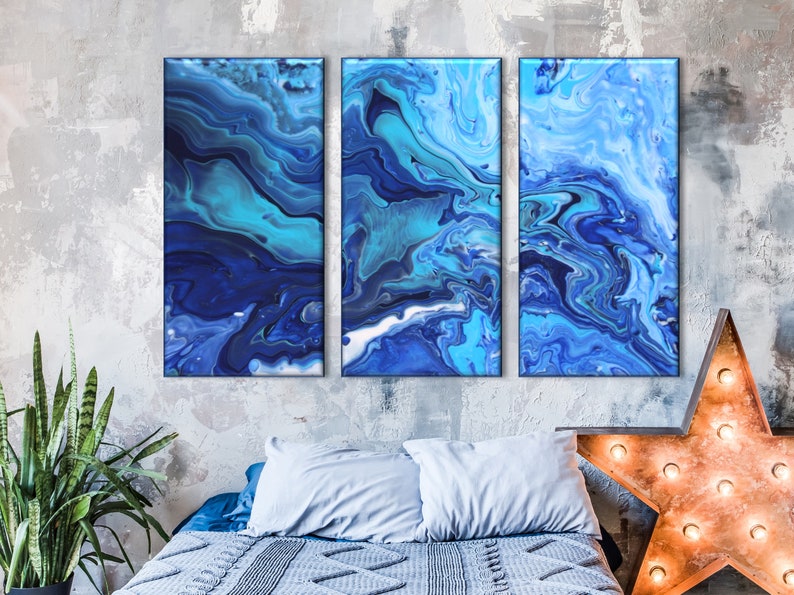 Acrylic Abstract Painting Blue Marble Printcontemporary - Etsy