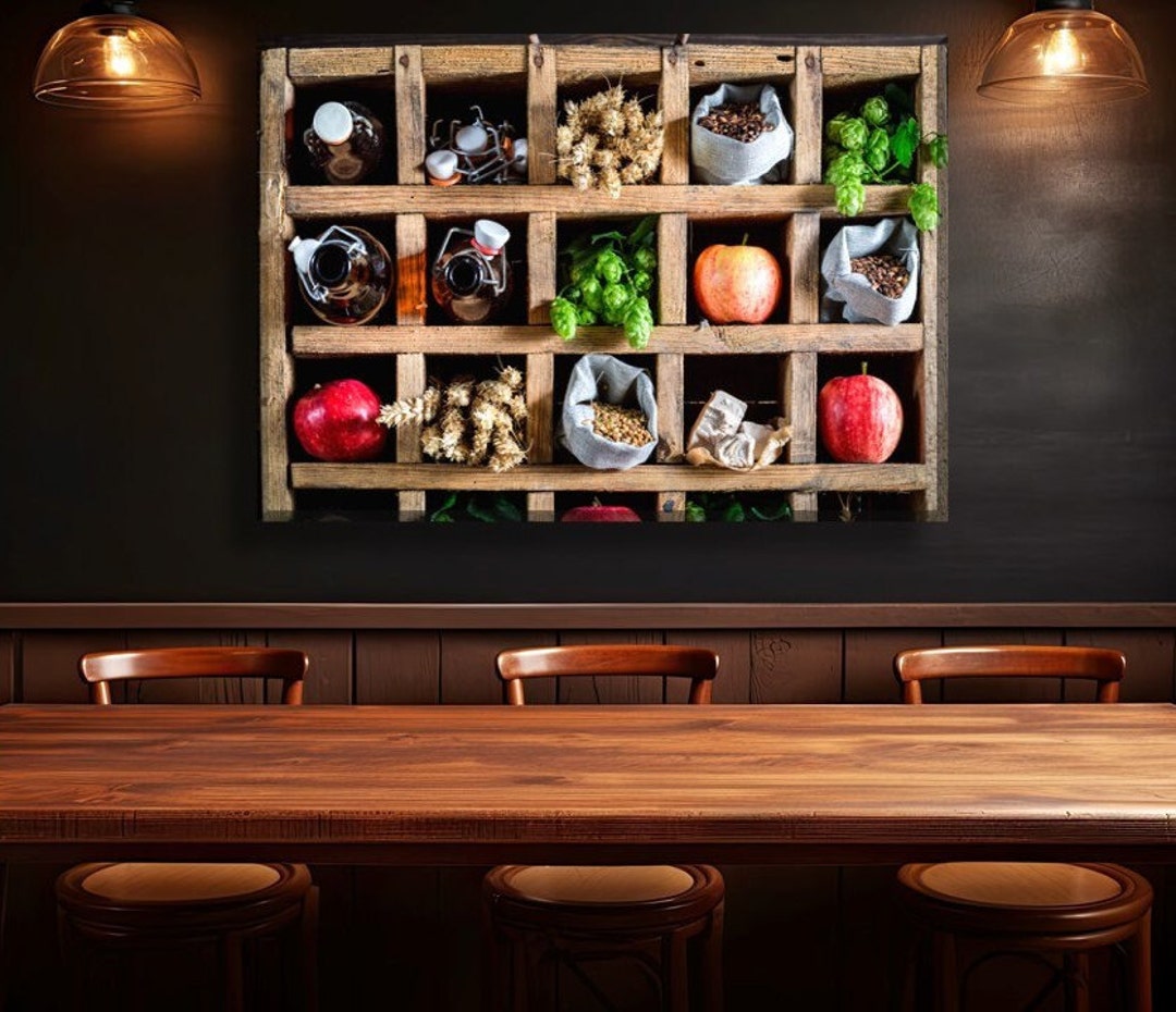 Fresh Cider Beer Ingredients Canvas, Restaurant&bub Wall Decor, Wooden ...
