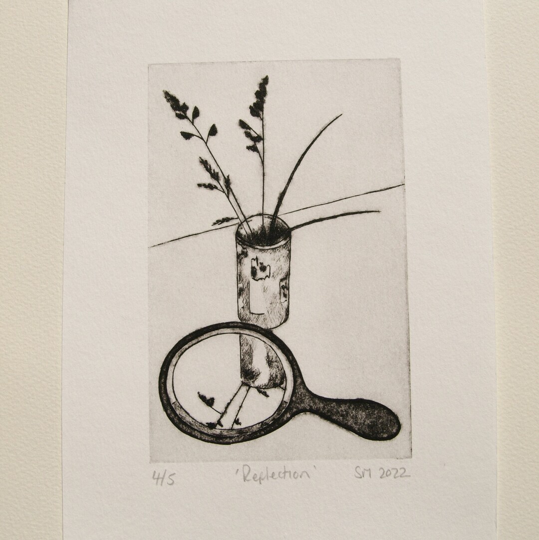 Mirror Reflection Still Life Drypoint Print - Etsy