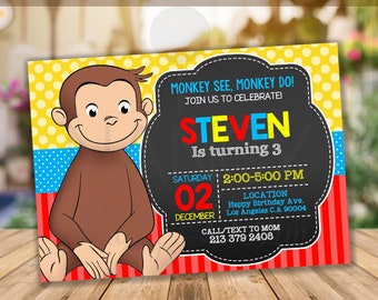 Curious george invitation | Etsy