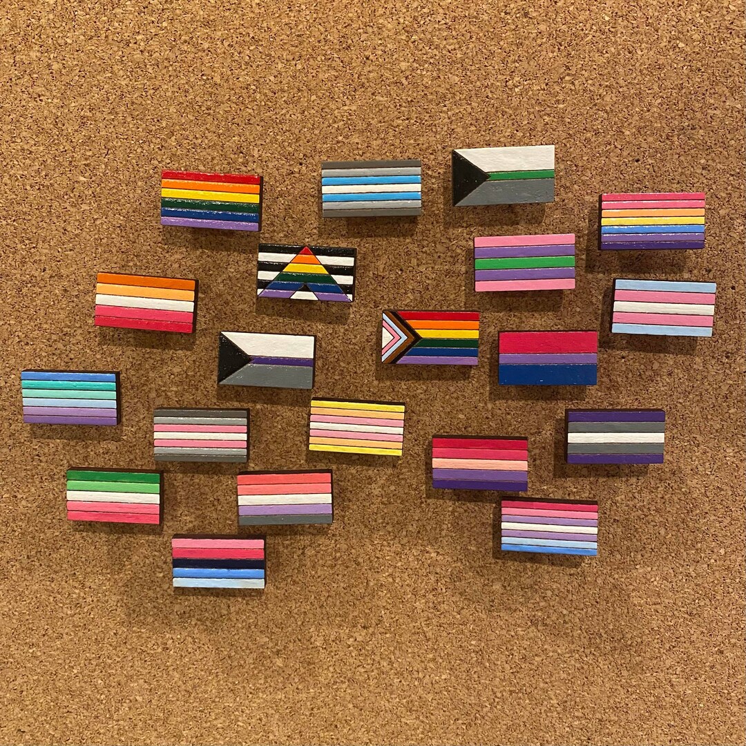 LGBTQ Pride Flag Pin - Hand Painted Wooden Pin - Etsy