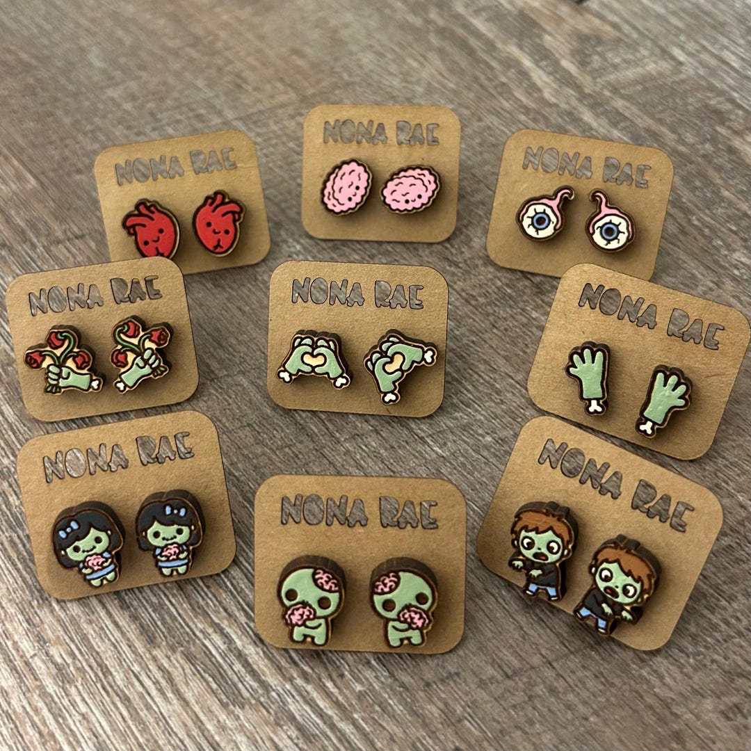 Zombie Stud Earrings – Halloween Body Parts, Brains, Eyeballs & Undead ...
