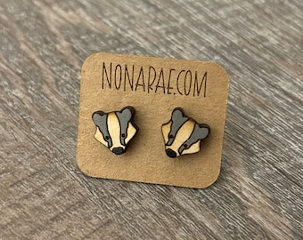 Wooden Badger Earrings - Laser Cut - Hand Painted - Etsy