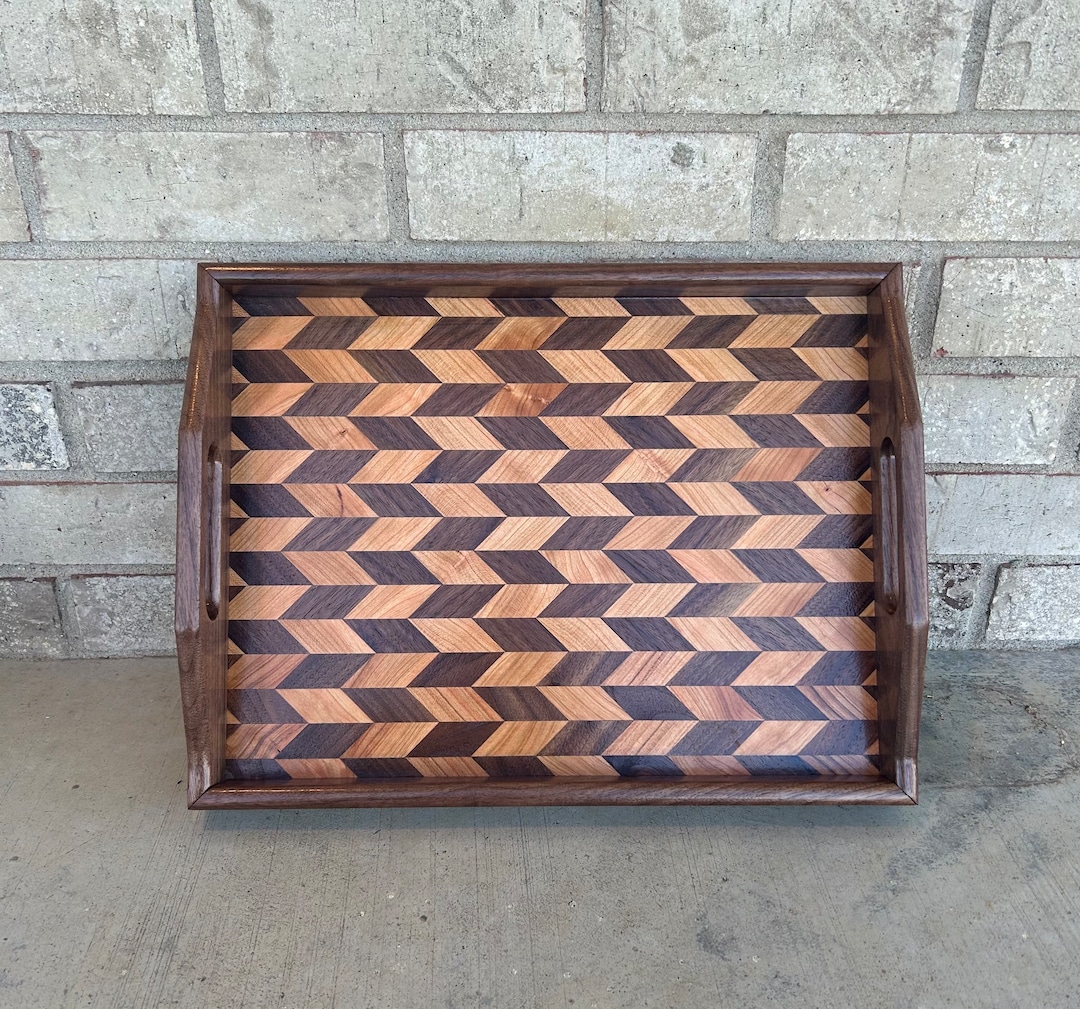 Walnut With Cherry Serving Tray, Wooden Serving Tray, Coffee Table Tray ...