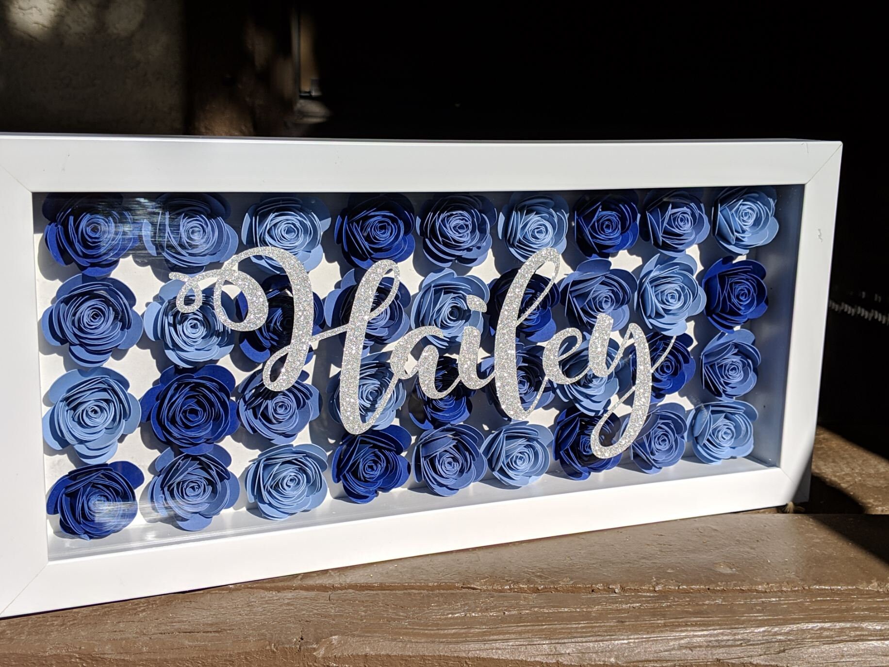 Personalized Name shadow box blue Ombré Glitter | Etsy