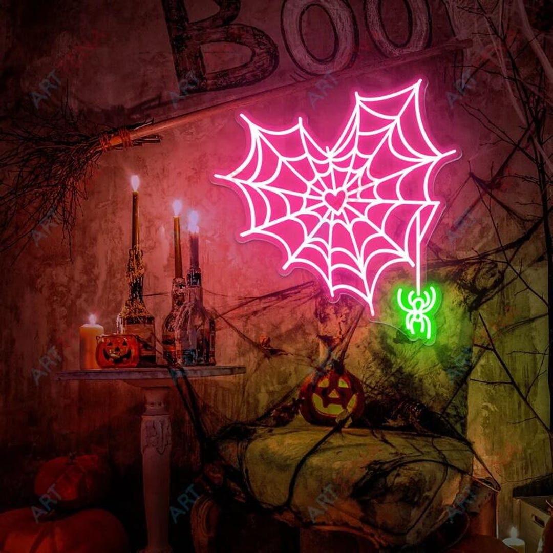 Spiderweb Heart Neon Sign,halloween Sign ,trick or Treat, Spider Neon ...