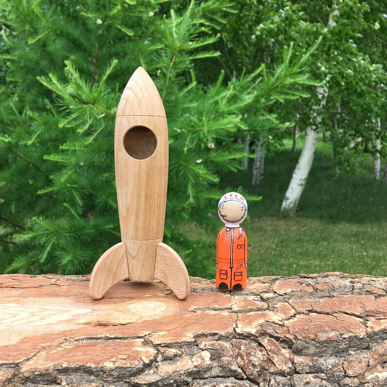 Wood rocket Space rocket Rocket ship toy Astronaut Peg Doll | Etsy