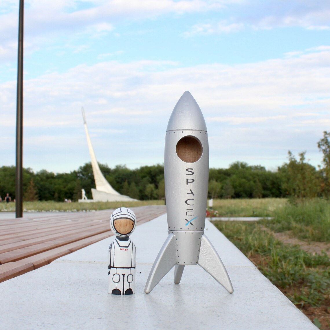 Star ship Space X Wood toy Rocket ship toy Astronaut Peg Doll | Etsy
