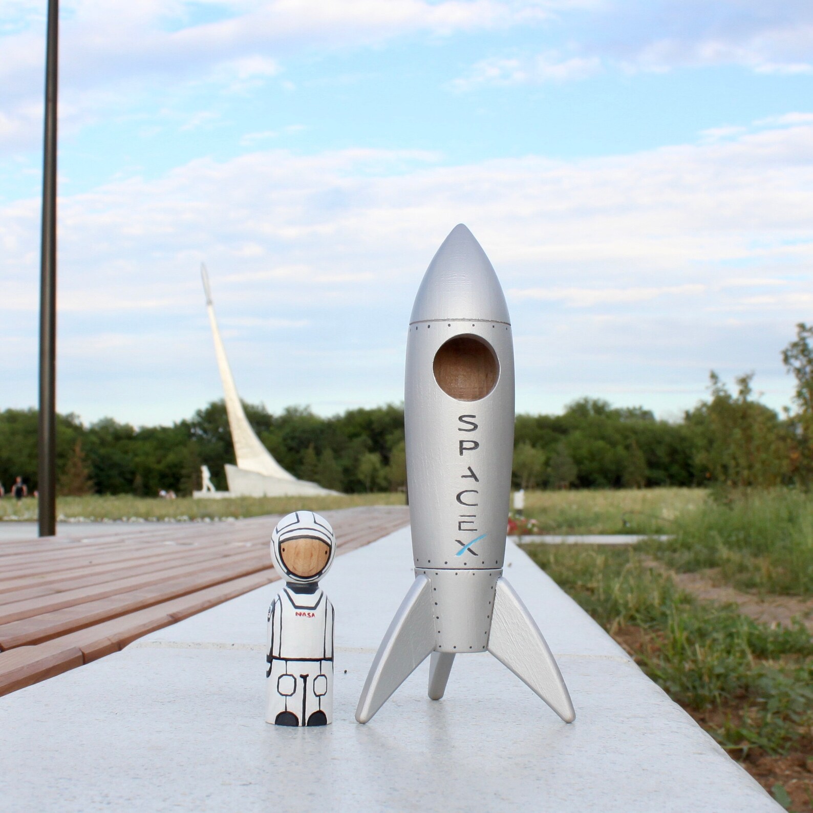 Star ship Space X Wood toy Rocket ship toy Astronaut Peg Doll | Etsy