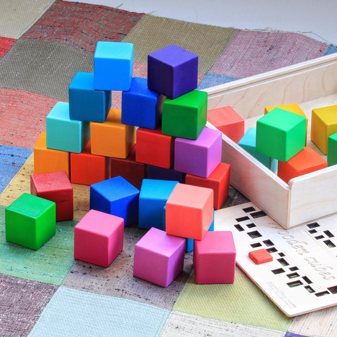 30 Multi-colored BIG cubes Building blocks Waldorf toys Wooden | Etsy