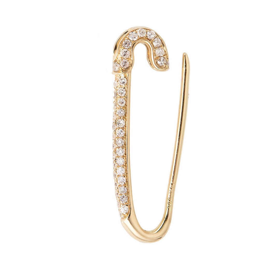 Diamond Safety Pin Charm, 14K Gold Diamond Safety Pin Earring, Diamond ...