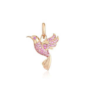 14K Gold Diamond Hummingbird Charm, Sapphire Bird Jewelry - Etsy