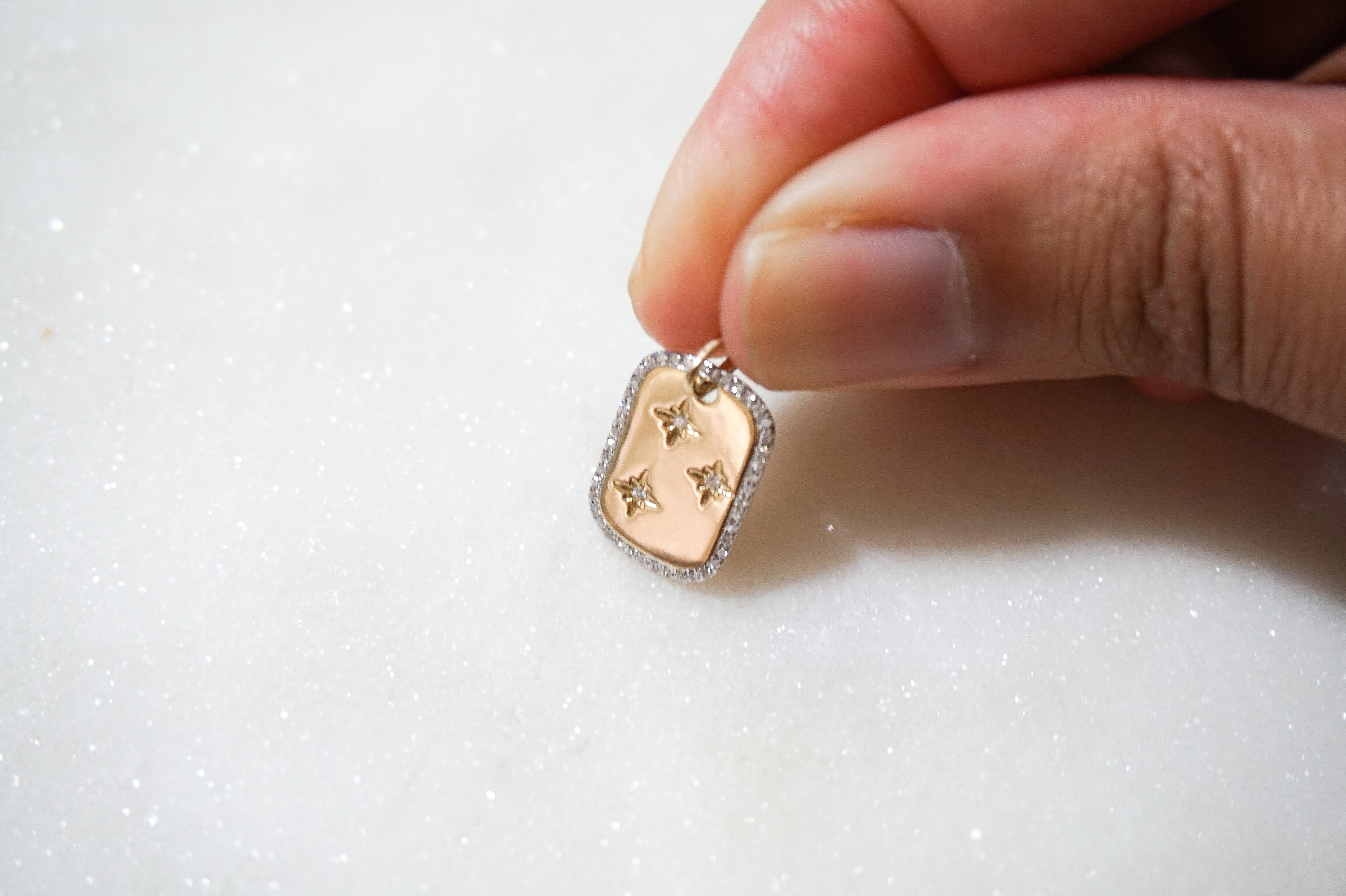 14k Diamond Dog Tag Necklace Solid 14k Gold Diamond Dog Tag | Etsy