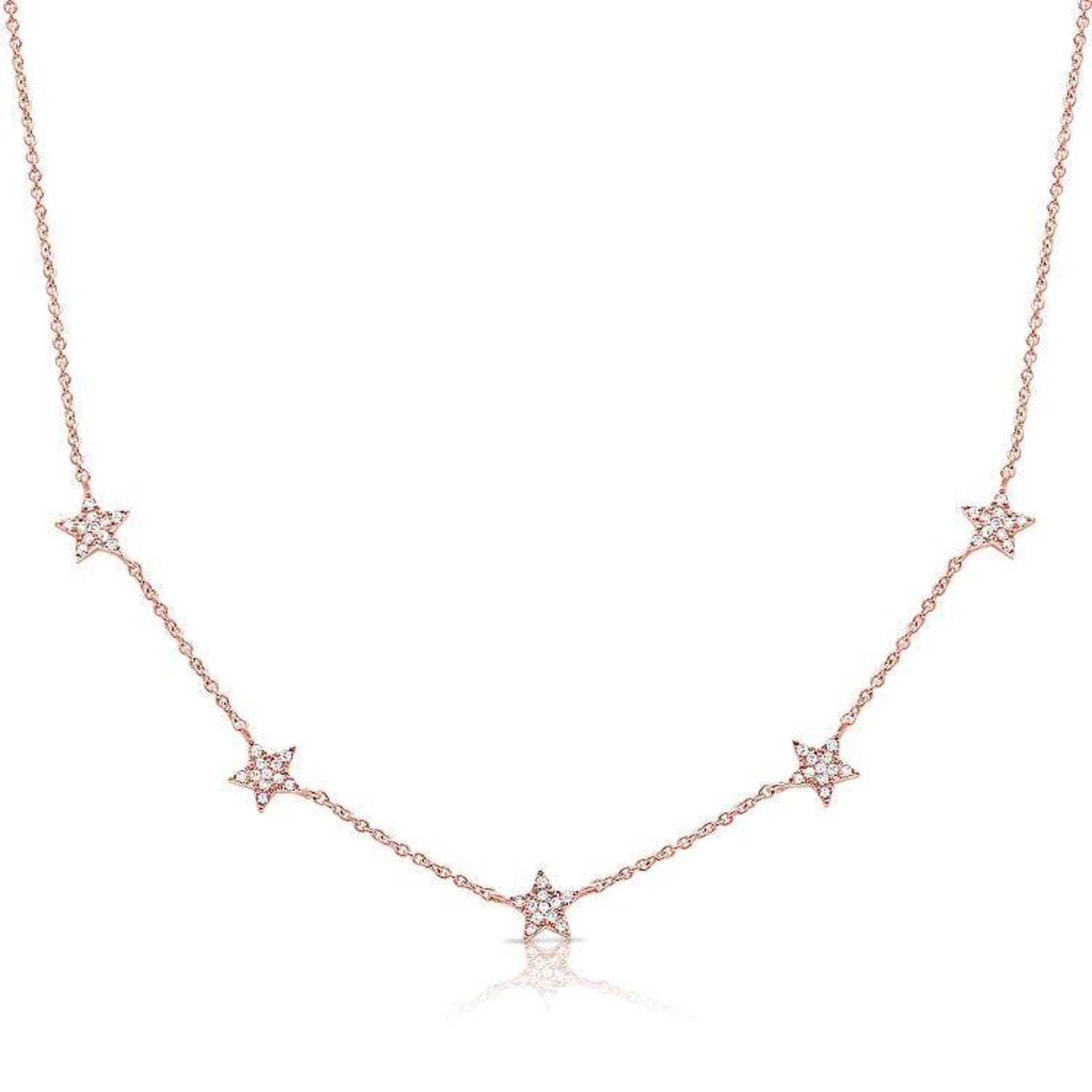 14K Diamond Star Station Necklace, Celestial Jewelry - Etsy