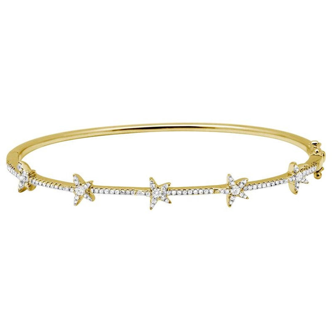 14k Diamond Star Bangle, Safety Lock Bangle, Star Diamond Layering ...