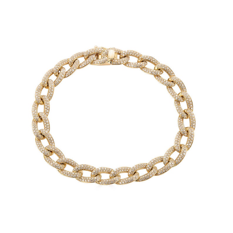 14k Gold Diamond Cuban Link Bracelet Solid Gold Diamond Link | Etsy