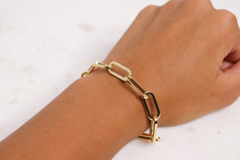 14k Gold Large Link Bracelet Solid Gold Bracelet Thick Gold - Etsy