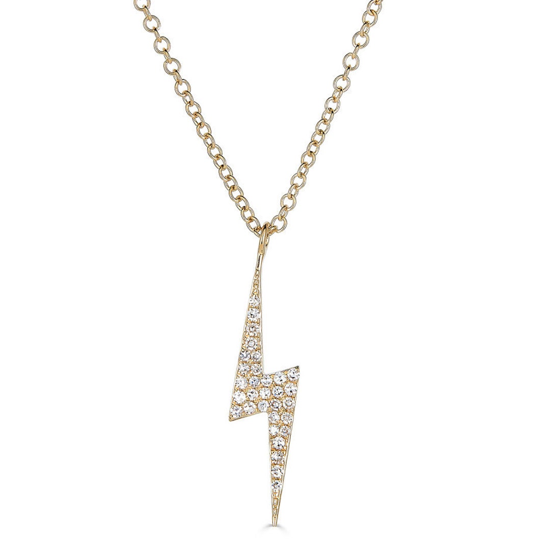 14k Diamond Lightning Bolt Necklace, Diamond Lightning Charm, 14k Solid ...