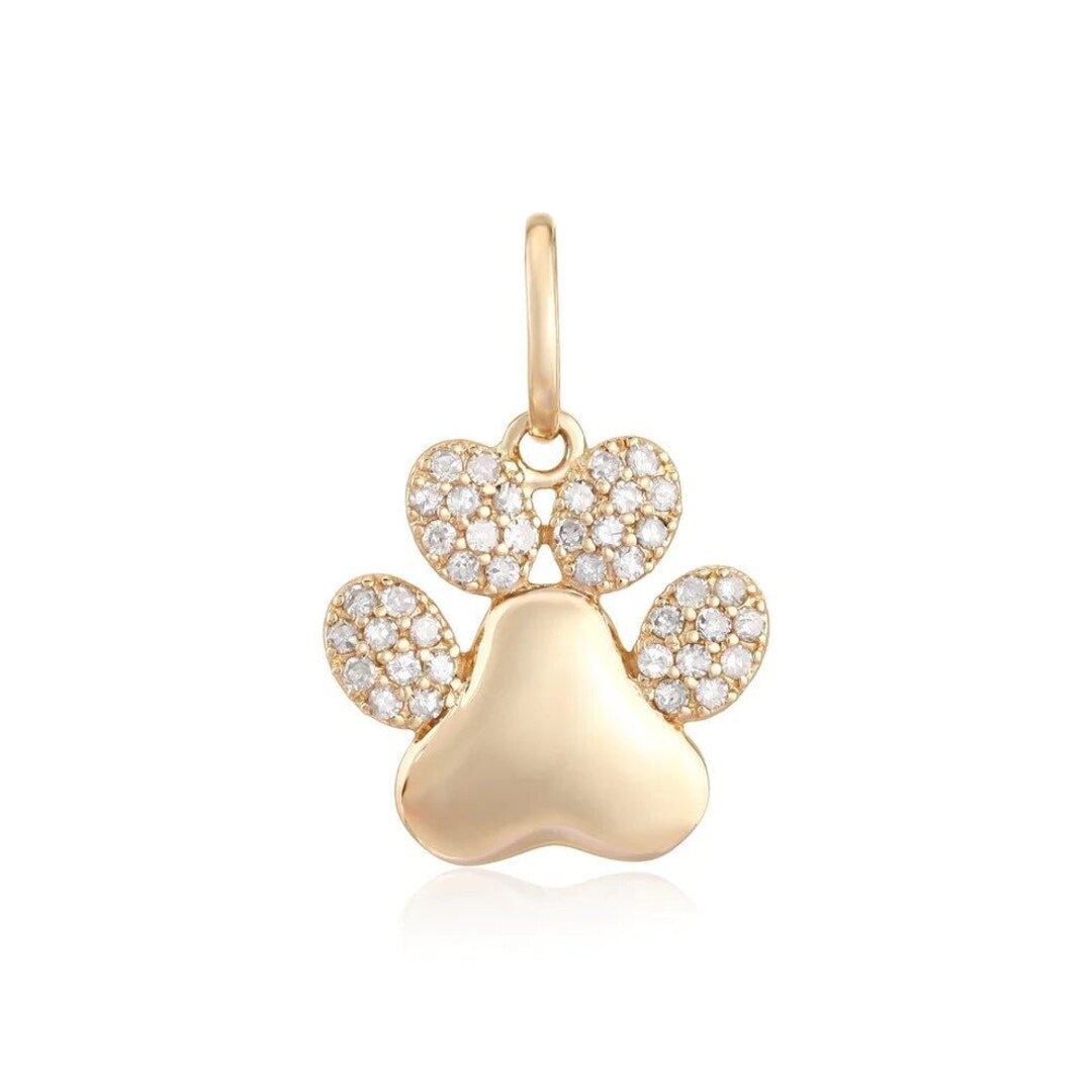 Buy 14K Diamond Paw Charm, Real Gold Paw Pendant, Gift for Animal ...