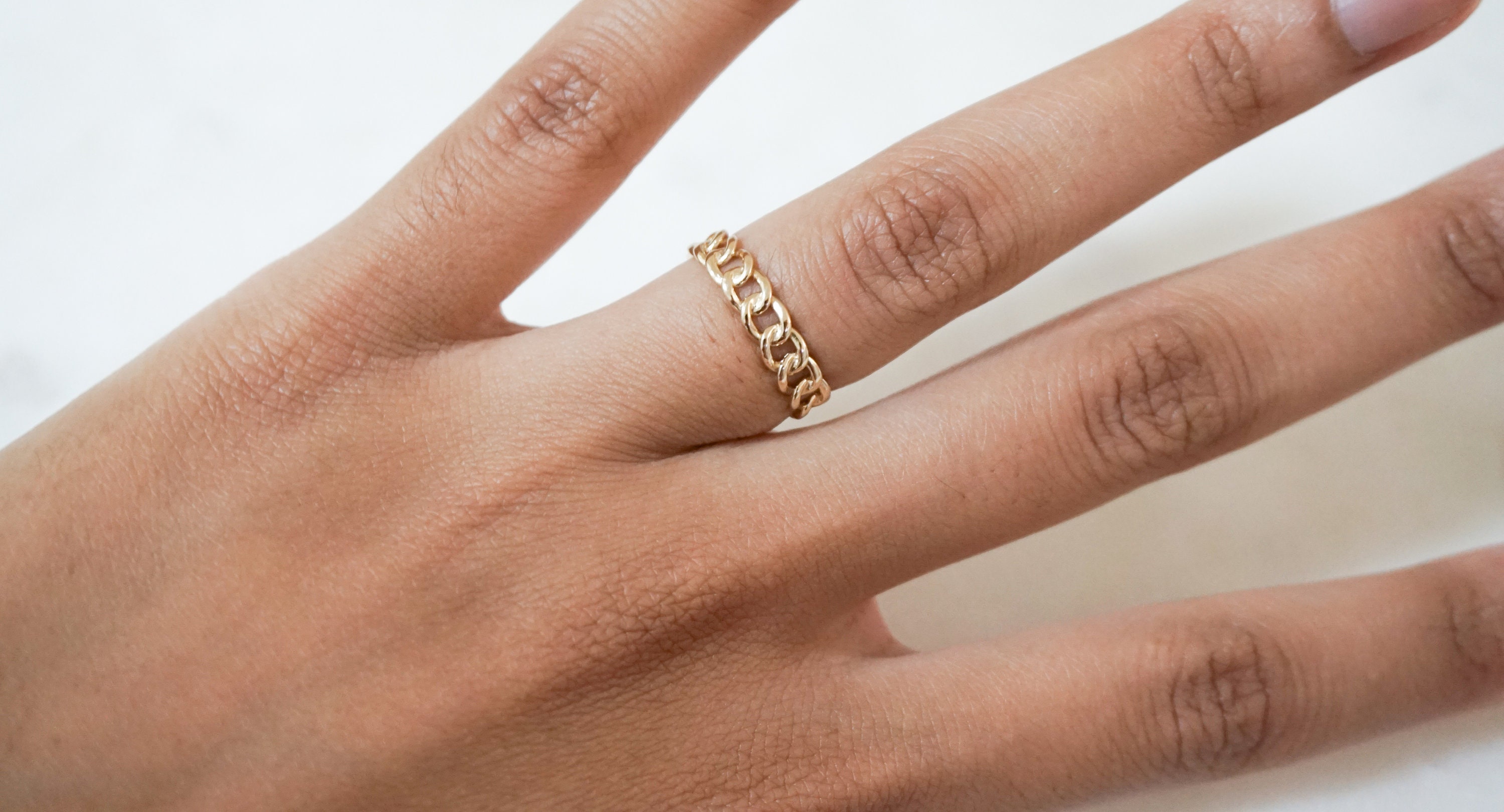 14k Gold Chain Ring 14K Solid Gold Curb Link Chain Ring Gold - Etsy