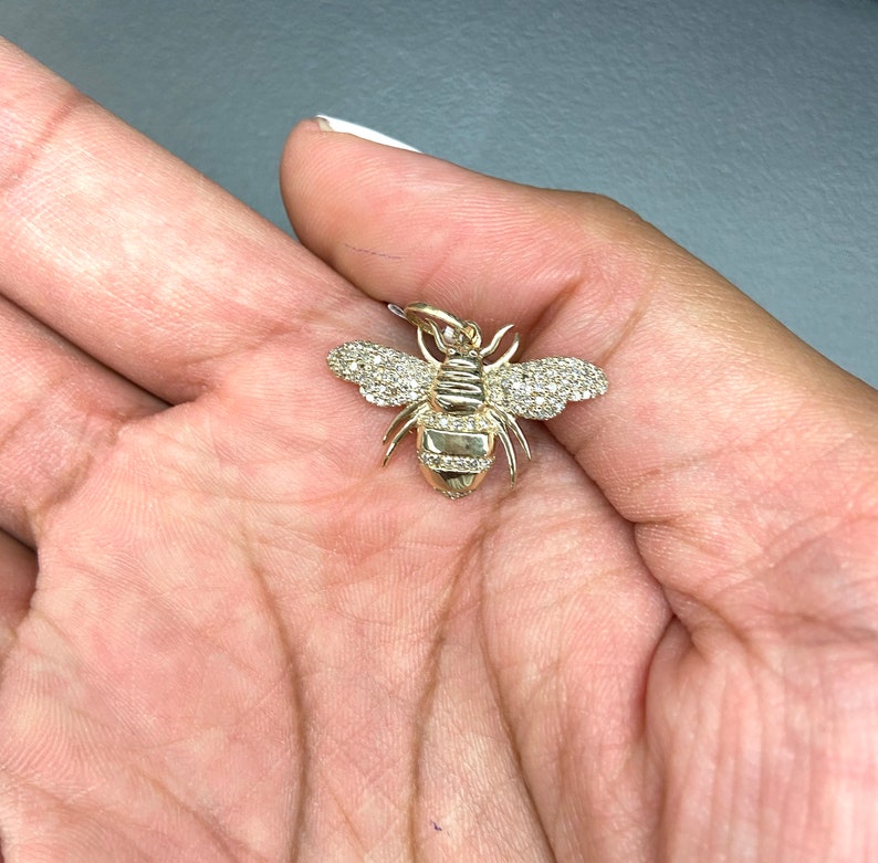 14k Diamond Bee Charm Diamond Bumble Bee Cat Dog Paw Print | Etsy