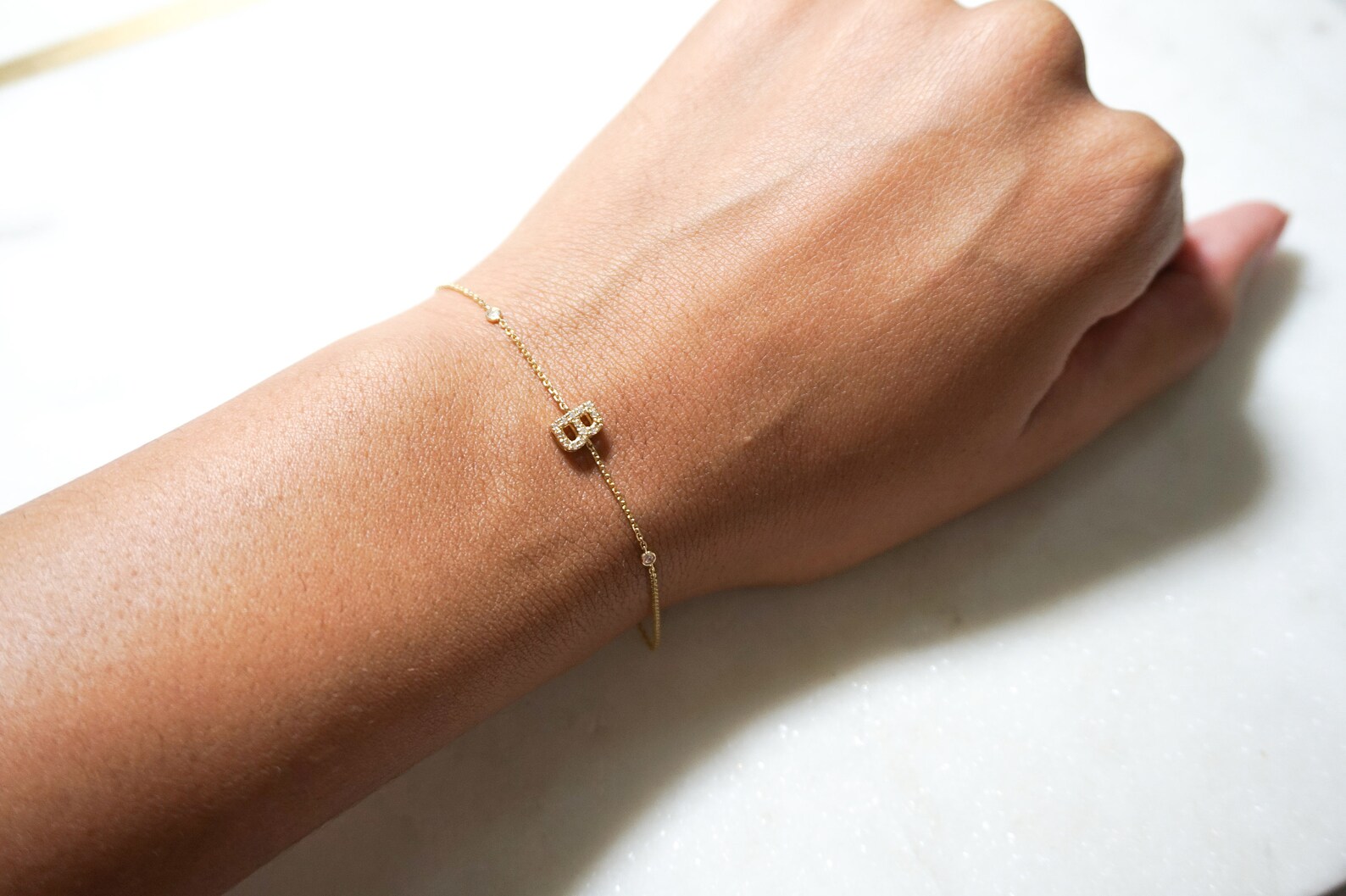 14k Gold Diamond Initial Bracelet Letter Bracelet | Etsy