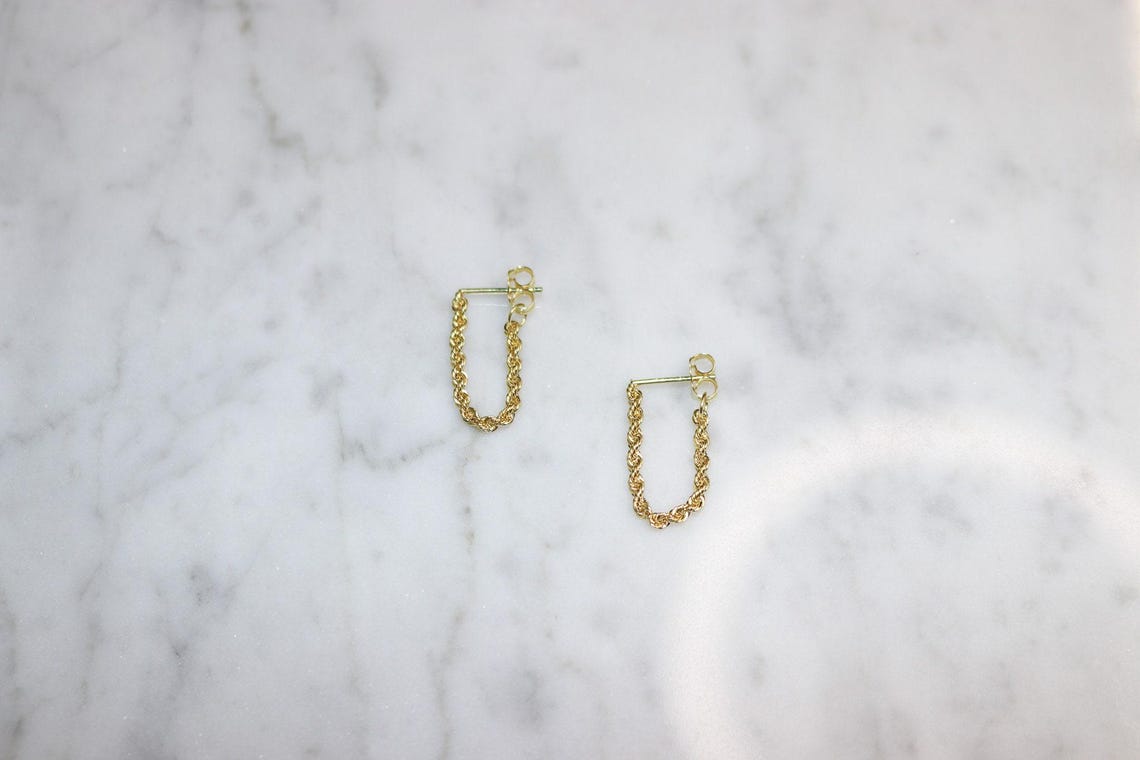 14K Rope Chain Earrings, Solid Gold Chain Earrings, Every Day Chain ...
