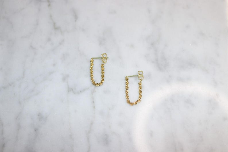14K Rope Chain Earrings, Solid Gold Chain Earrings, Every Day Chain ...
