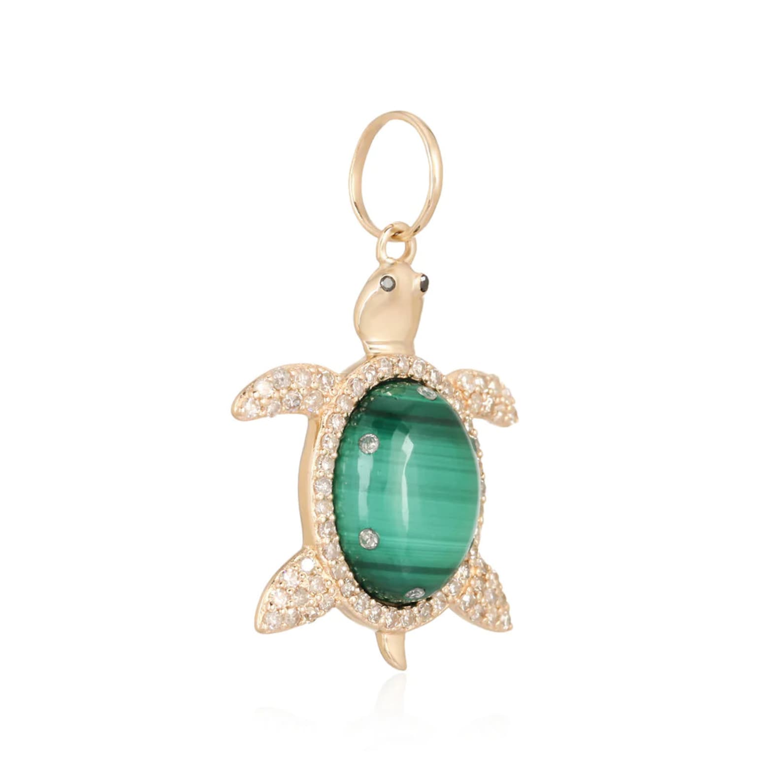 14K Diamond Outlined Malachite 3D Turtle Charm, 14k Diamond Turtle ...