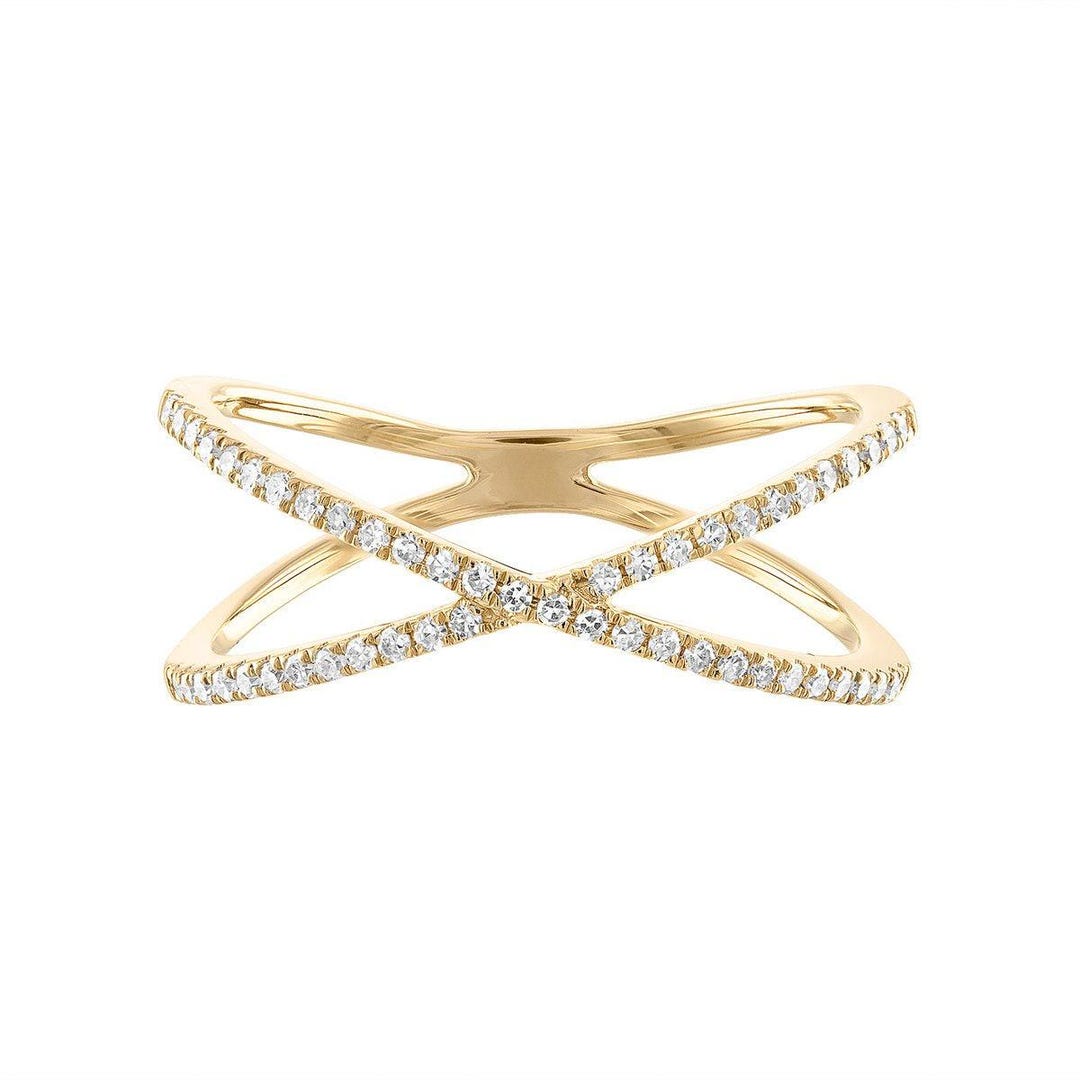 14K Diamond X Ring, 14k Diamond Stacking Ring, Real Diamond Ring for ...