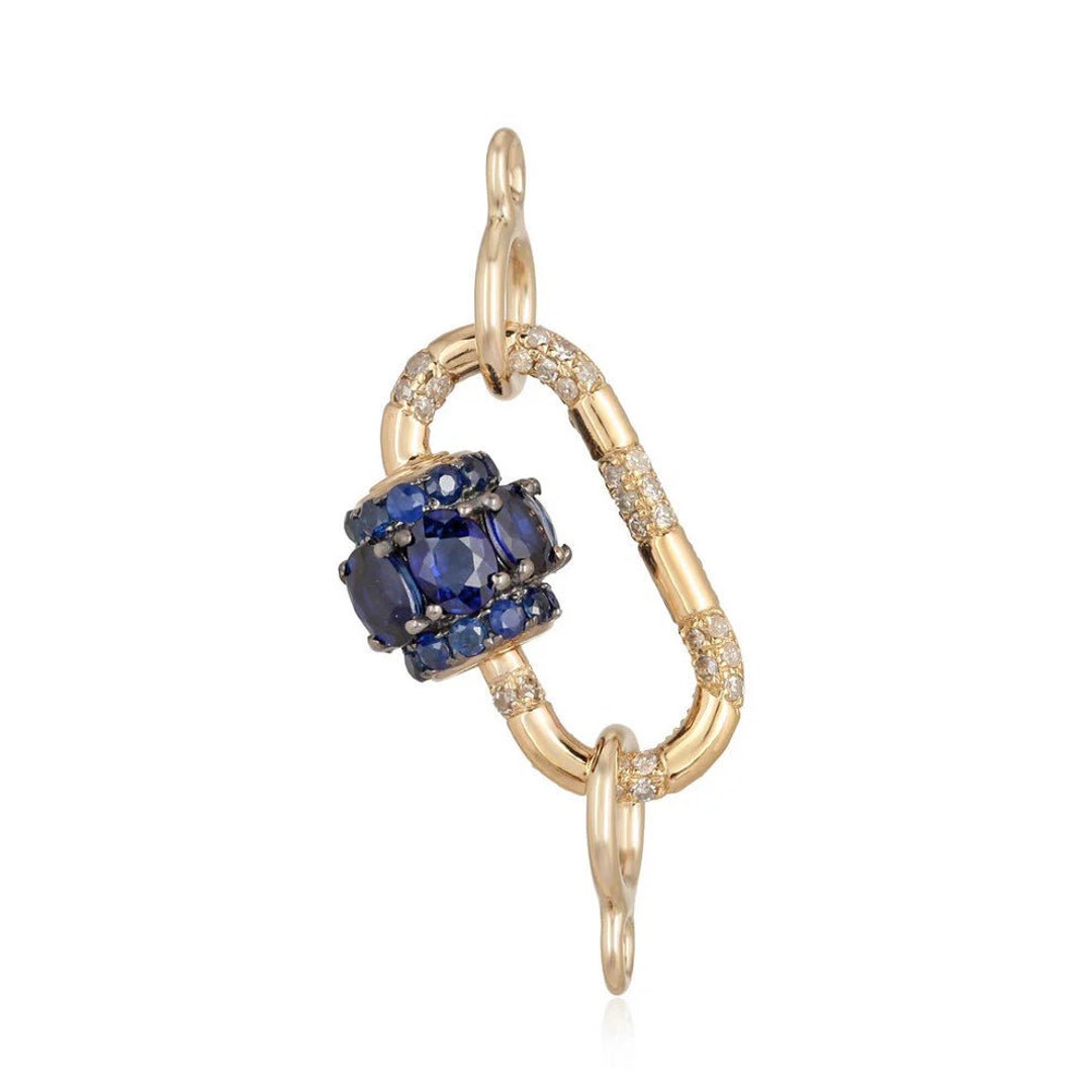 14K Diamond Sapphire Carabiner Lock, Solid Gold Lock for Charms, Real ...