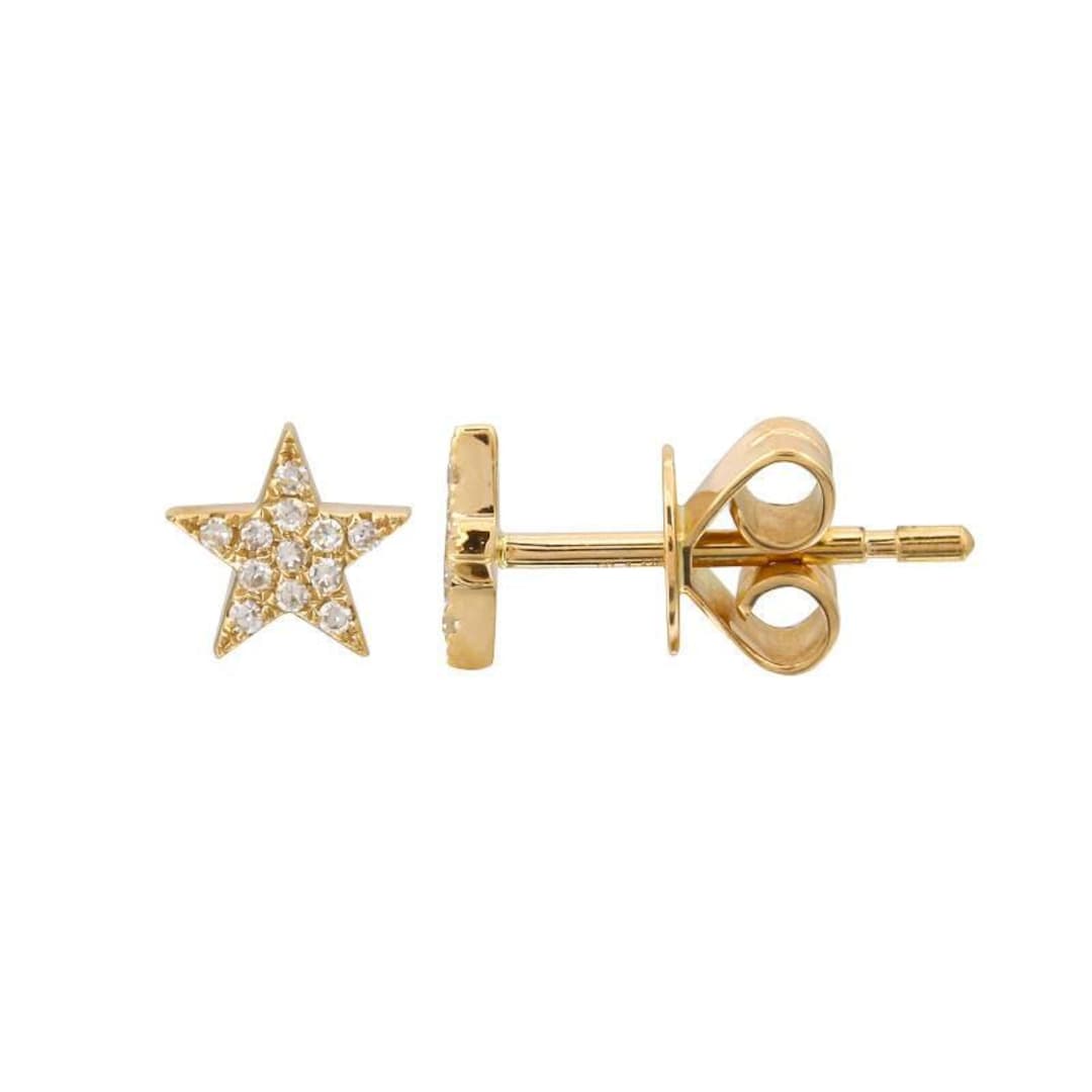 14K Star Gold Diamond Stud Earrings, 14k Diamond Celestial Stud ...