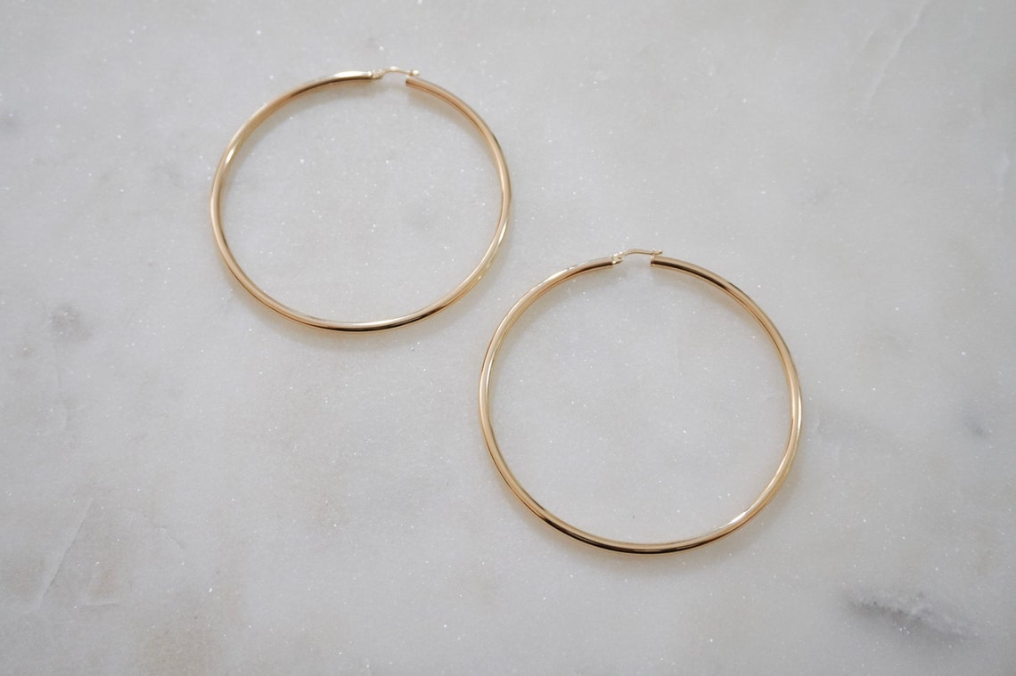Thick Gold Hoops Real Gold Hoops Black Friday Sale 14k Gold | Etsy