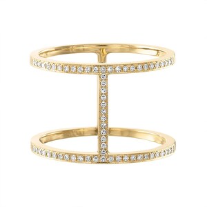14K Vertical Double Row Diamond Ring, Gold Diamond Double Row Ring, 14k ...