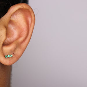 14k Emerald Bar Stud Earrings, Dainty Emerald Earrings, Minimalist Bar Stud Earrings, 14k Solid ...