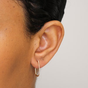 14k Diamond Hoop Earrings, Solid Gold Hoop Earrings, 14k Small Diamond ...