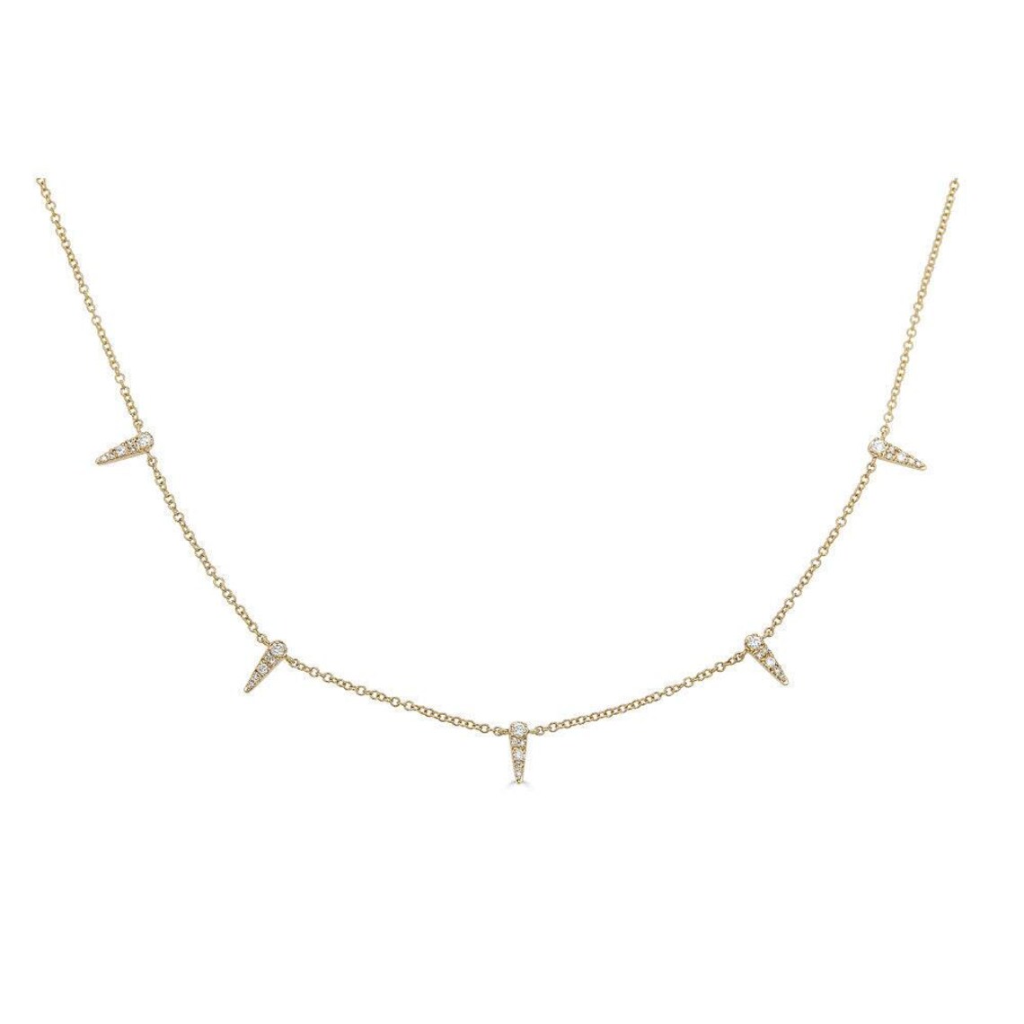 14k Diamond Necklace, Tiny Diamond Pendant, Diamond Station Necklace ...
