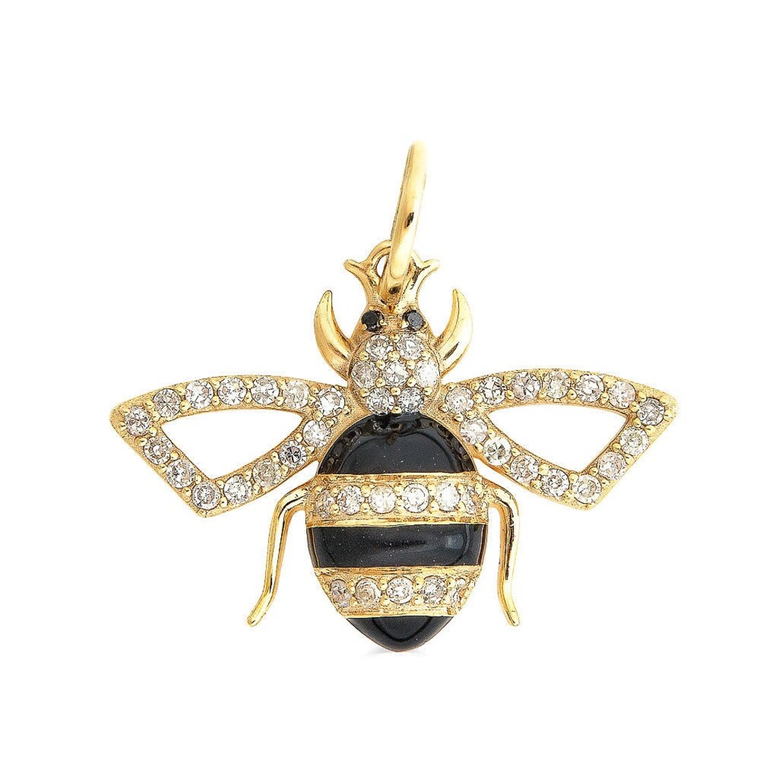 14k Diamond Bee Charm, Diamond Bumble Bee, Cat Dog Paw Print Pendant ...